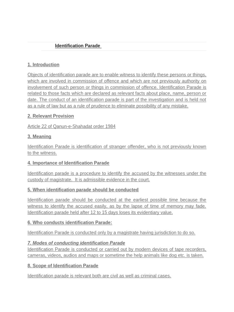 Identification Parade under Article 22 QSO | PDF | Evidence (Law ...