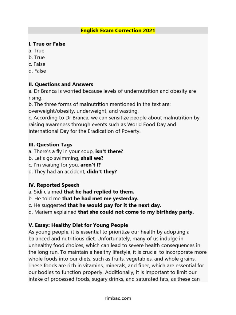 English Exam Correction 2021 | PDF