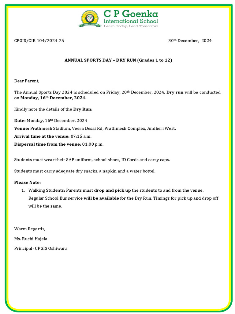 Sports Day - Dry Run | PDF