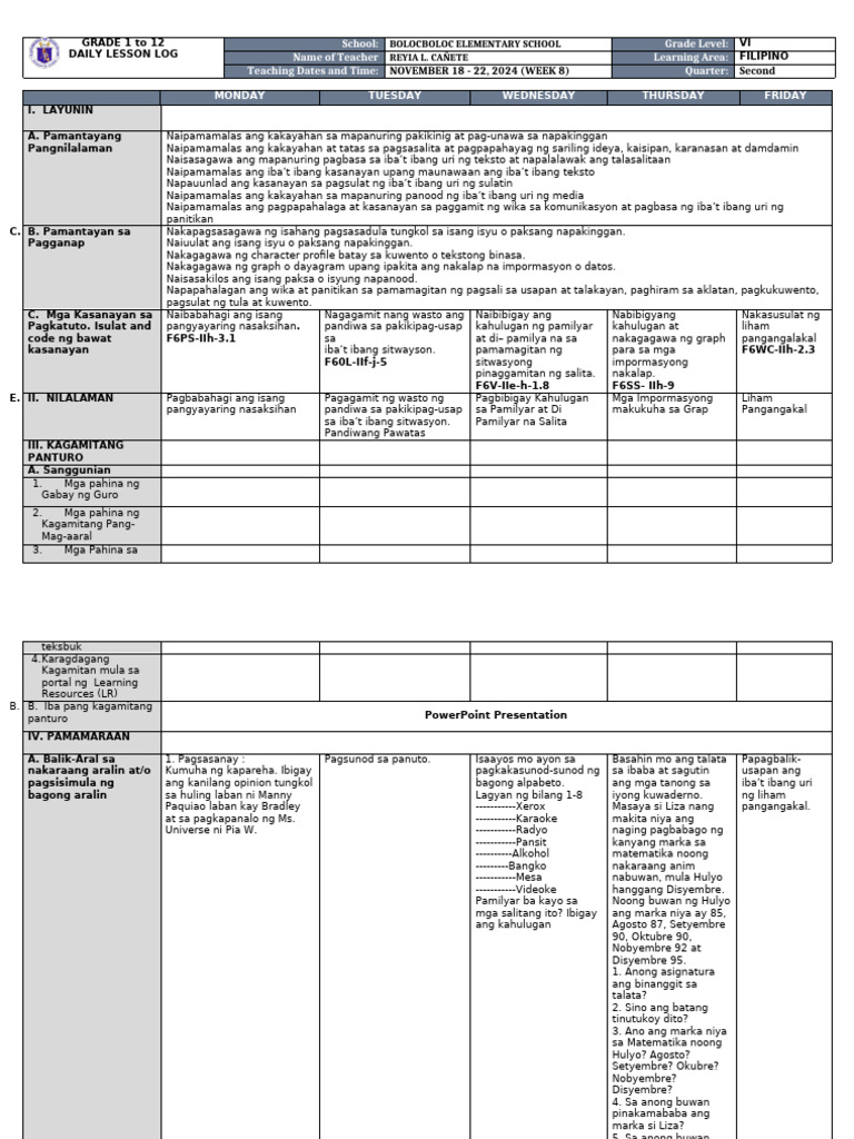 DLL_FILIPINO 6_Q2_W8 v2 | PDF