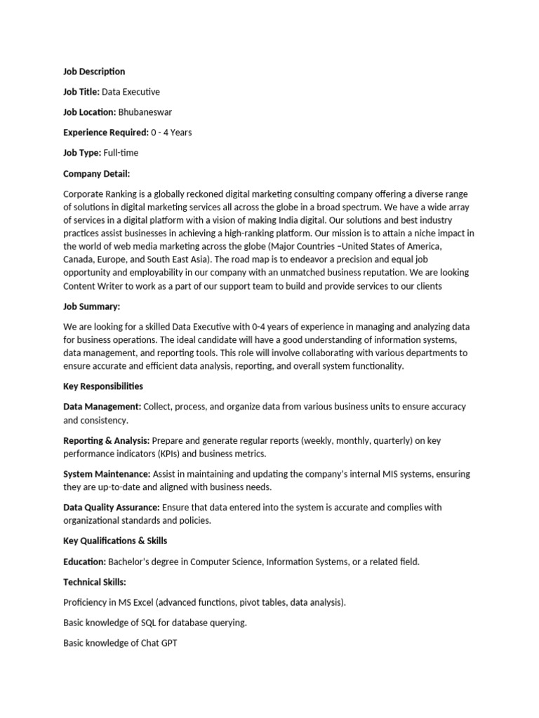 Data Analyst JD | PDF