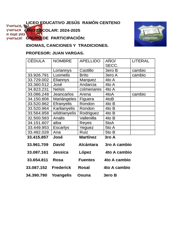 Planilla Grupo Estable 1 | PDF