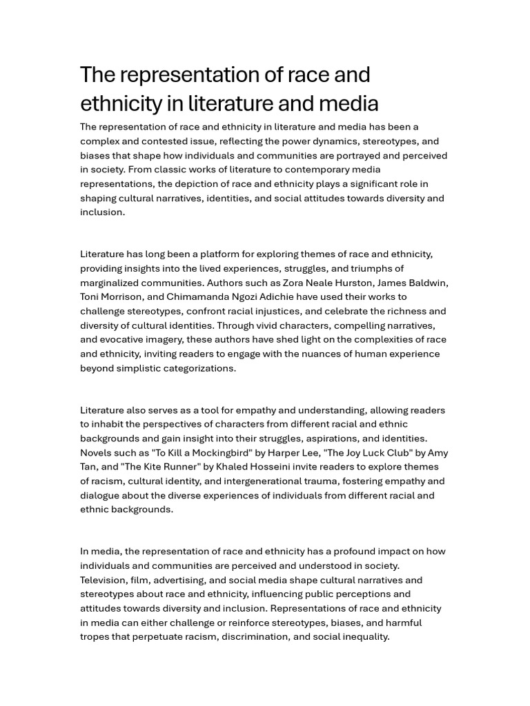 The representation of race and ethnicity in literature and media | PDF ...