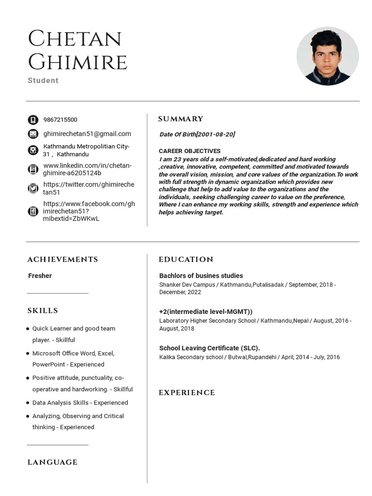 Chetan-Ghimire-cv | PDF | Cognition