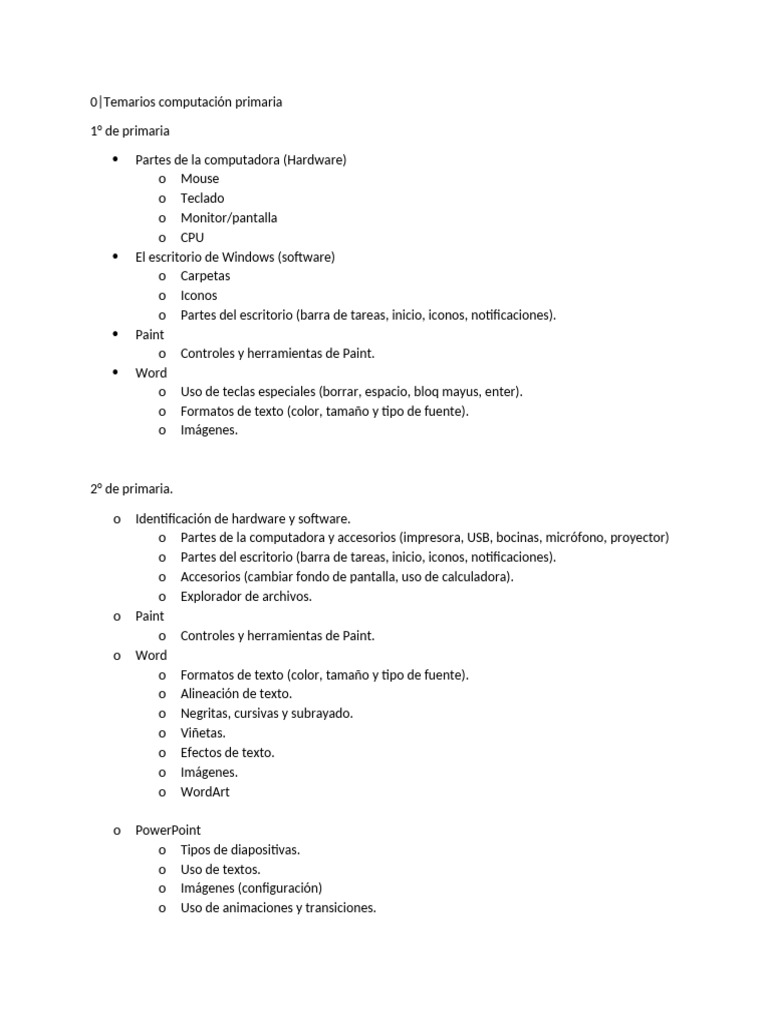 Temarios Computación Primaria | PDF | Microsoft Excel | Archivo de ...