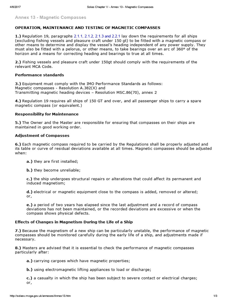 UK Rules - Annex 13 - Magnetic Compasses | PDF | Compass | Electrical ...
