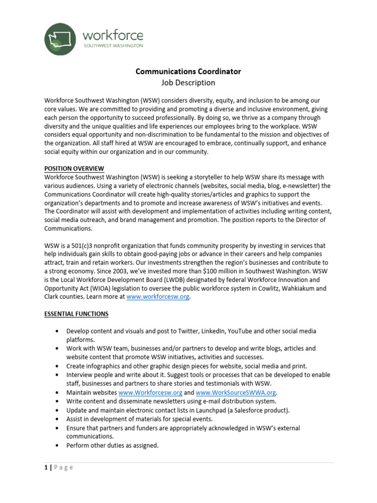 Communications Coordinator Job Posting | PDF | Social Media | Popular ...