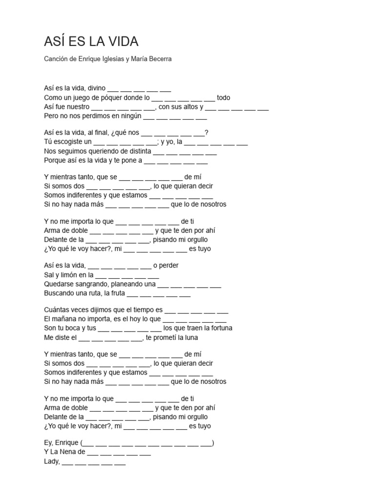 Letra de "Así es la vida" - Enrique Iglesias | PDF