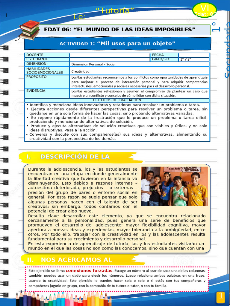 1° Ficha de Actividad 1 Edat 6 | PDF | Creatividad | Pensamiento