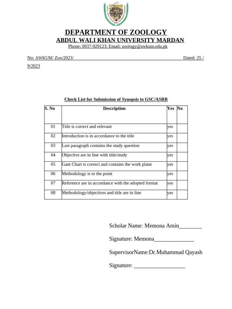 Memona Checklist | PDF