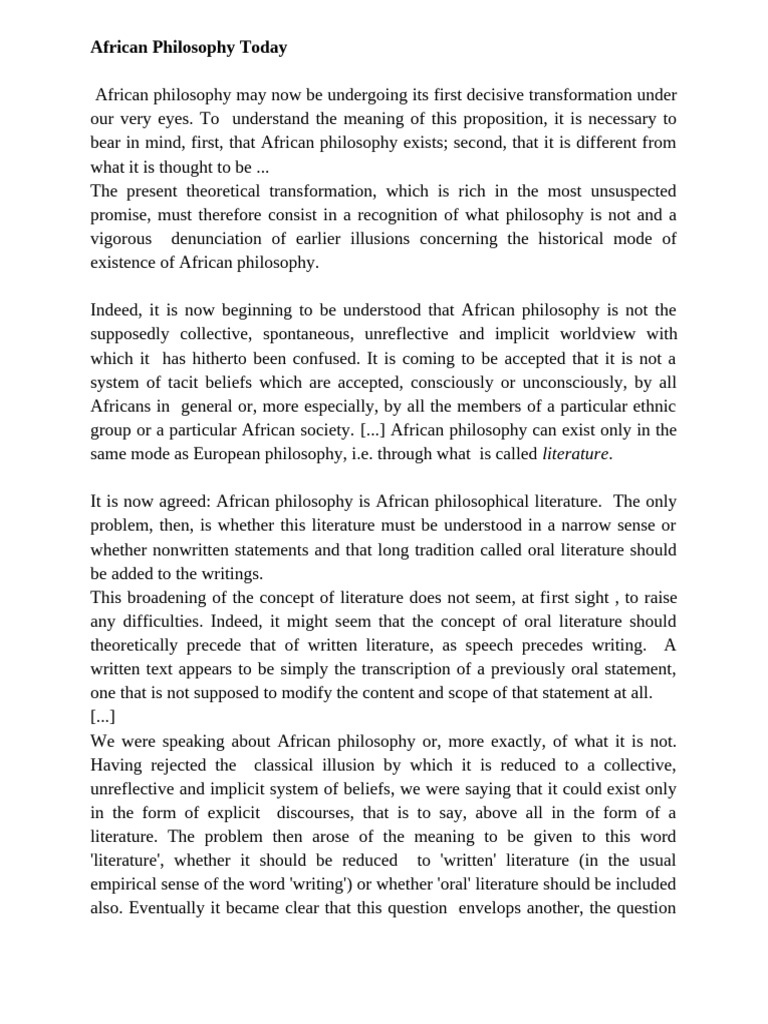 Hountondji On African Philosophy Today | PDF | Knowledge | Mind