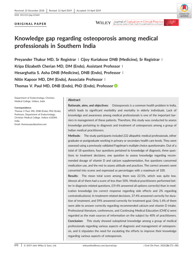 Knowledge Gap Regarding Osteoporosis Among Medical | PDF | Osteoporosis | Hormone Replacement ...