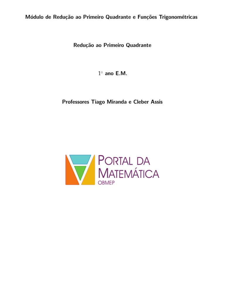 Redução Ao Primeiro Quadrante | PDF | Trigonometria | Objetos matemáticos