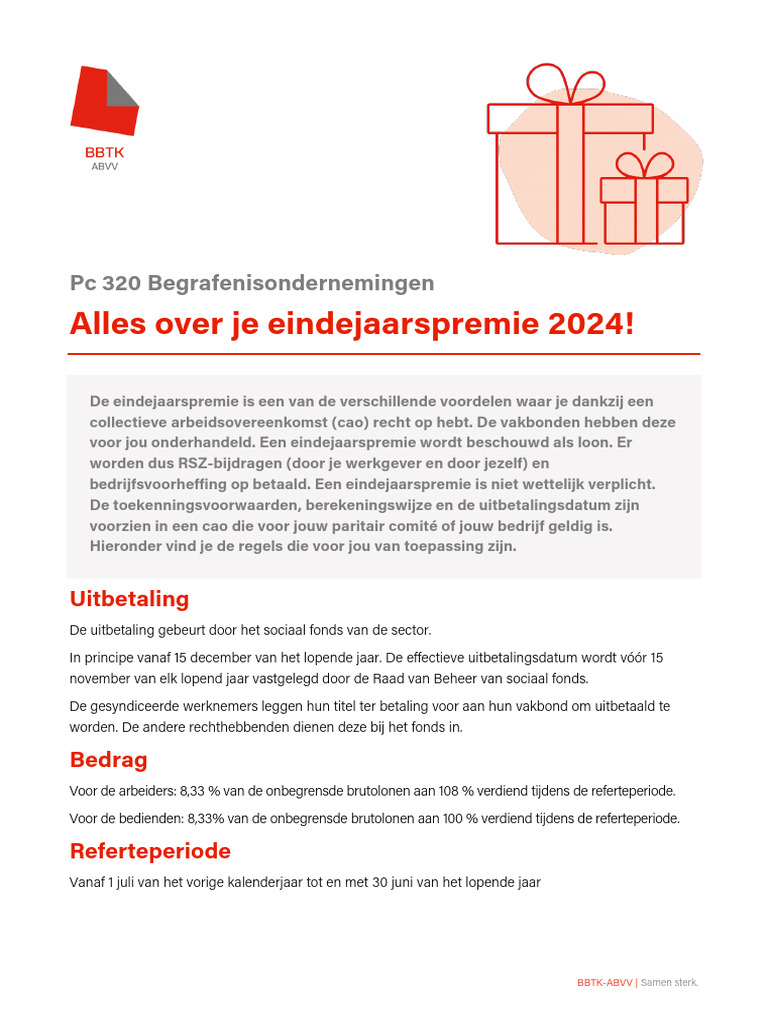 Alles Over Je Eindejaarspremie 2024!: PC 320 Begrafenisondernemingen | PDF