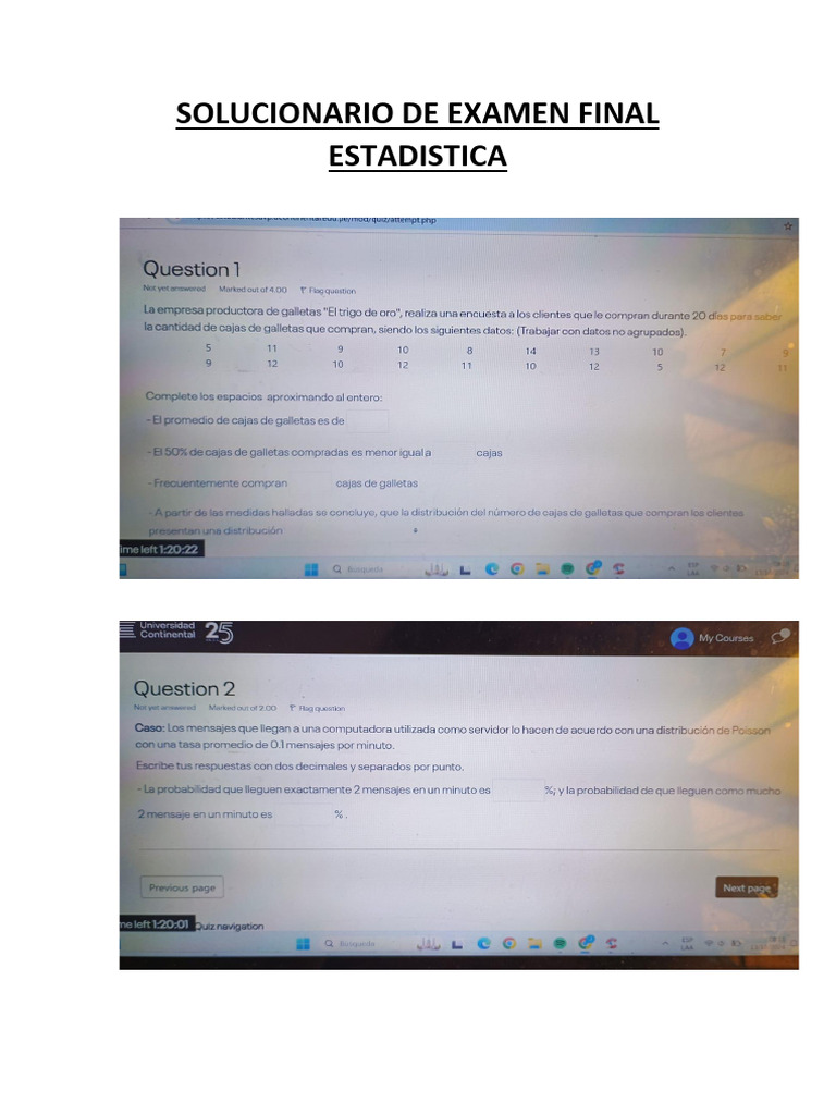 Solucionario de Examen Final Estadistica13122024 | PDF | Desviación Estándar | Significado ...