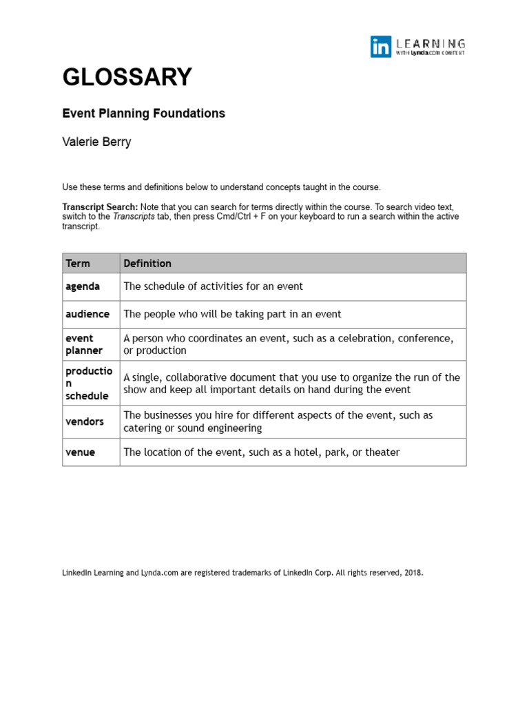 Glossary Event Planning Foundations | PDF