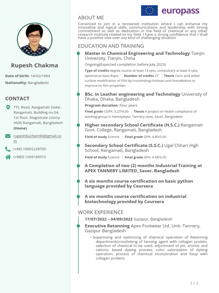 Cv -Rupesh Chakma(Europass) | PDF