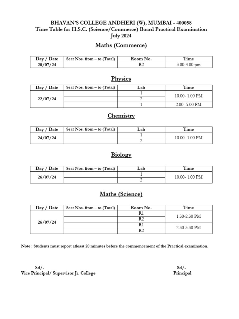 HSC Board Practicals, Orals and Subject Assignment Time Table July 2024 ...