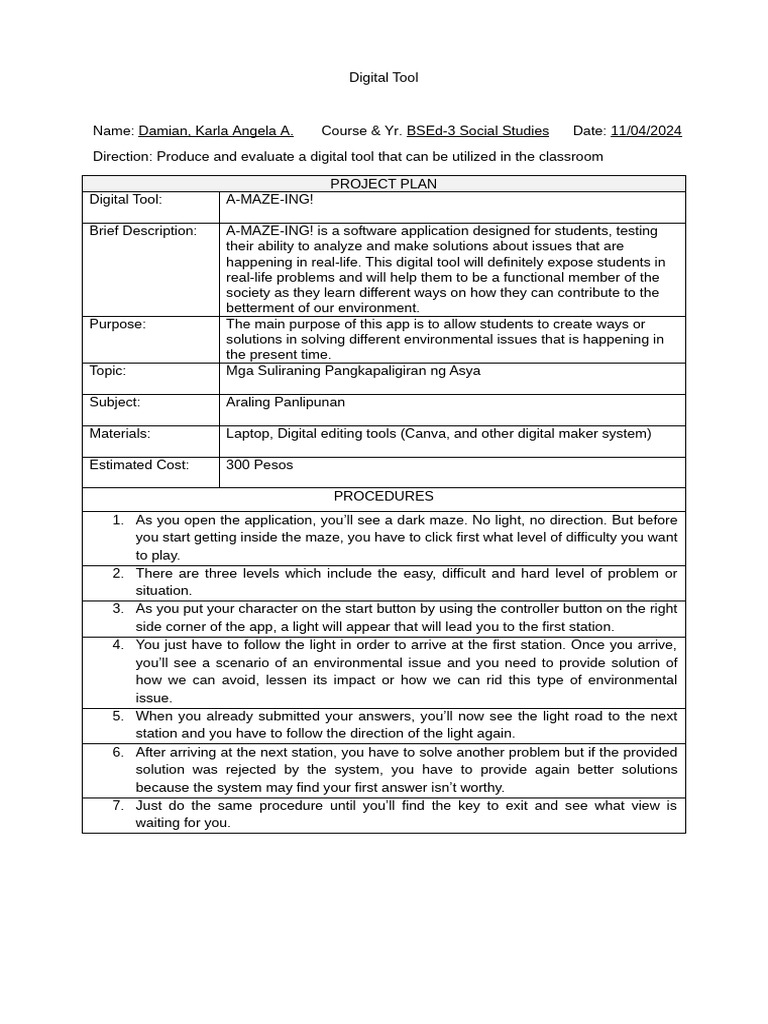 Digital Tool Activity | PDF | Learning | Cognition