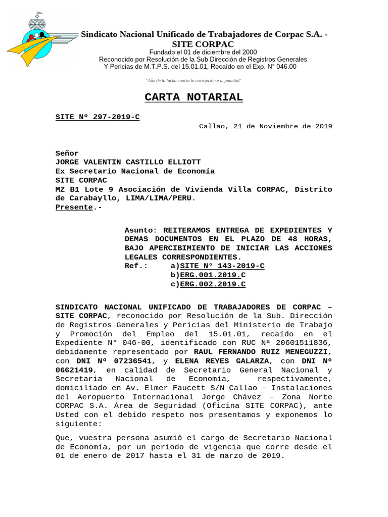 Carta Notarial - Acervo Documentario | PDF