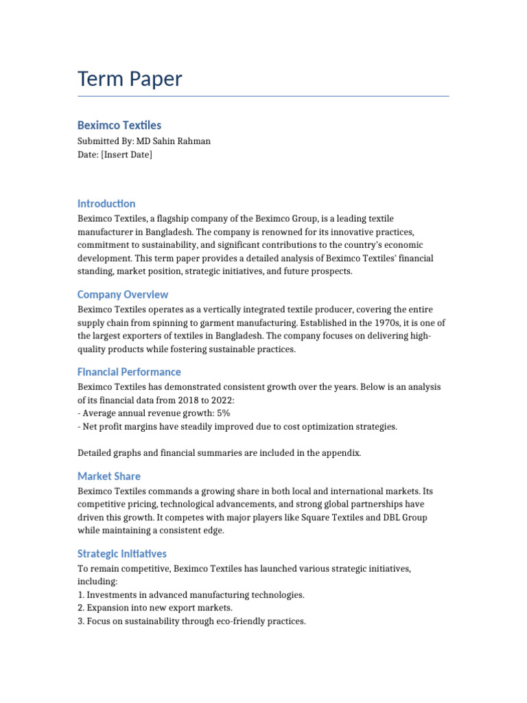 Beximco Textiles: Growth & Sustainability Insights | PDF