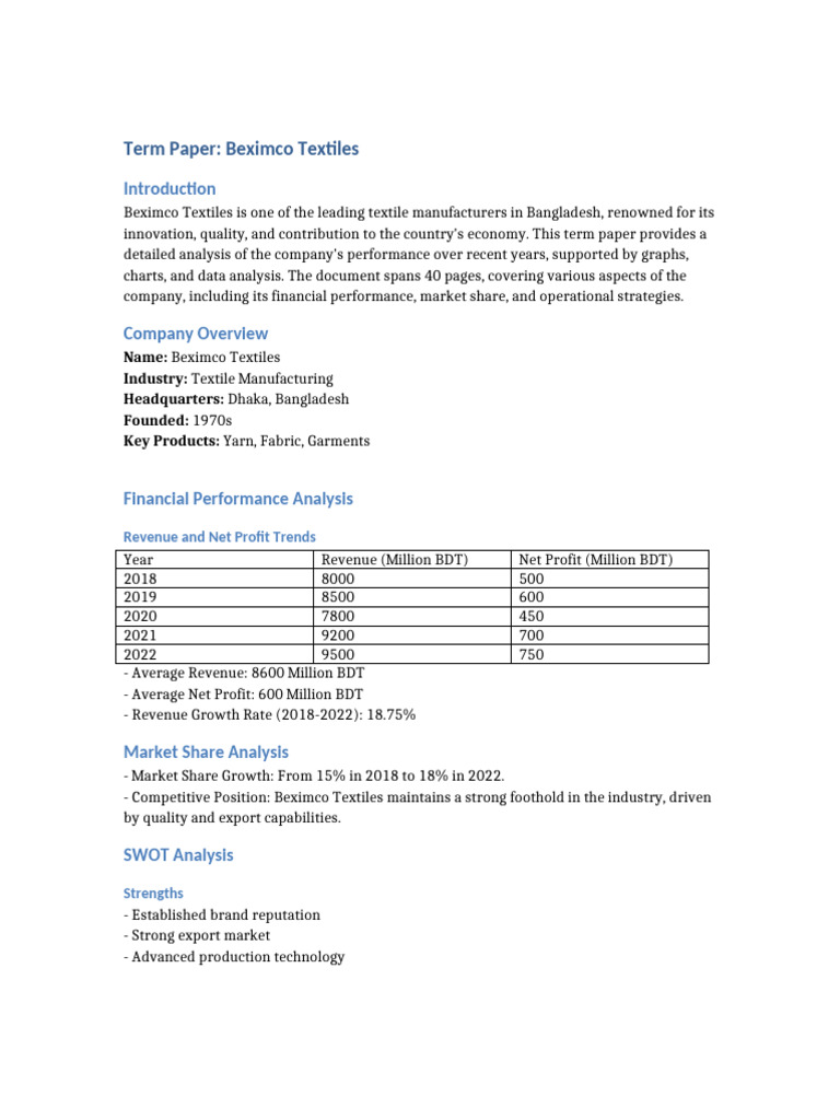 Beximco Textile Term Paper | PDF | Textiles | Economic Growth
