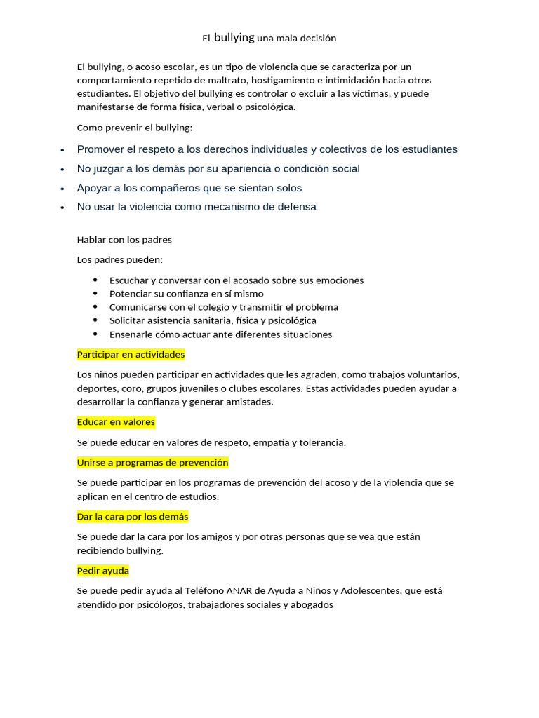 Prevención Efectiva del Bullying Escolar | PDF
