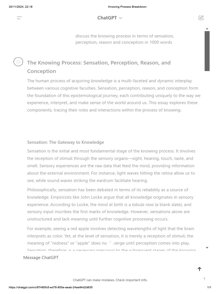 Knowing Process Breakdown | PDF | Senses | Perception