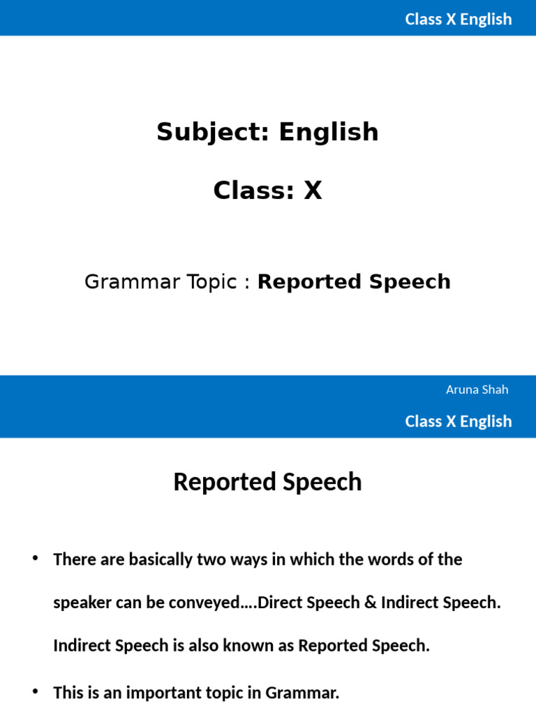 Grammar - 11-07-27-Reported Speech - X | PDF | Grammatical Tense ...