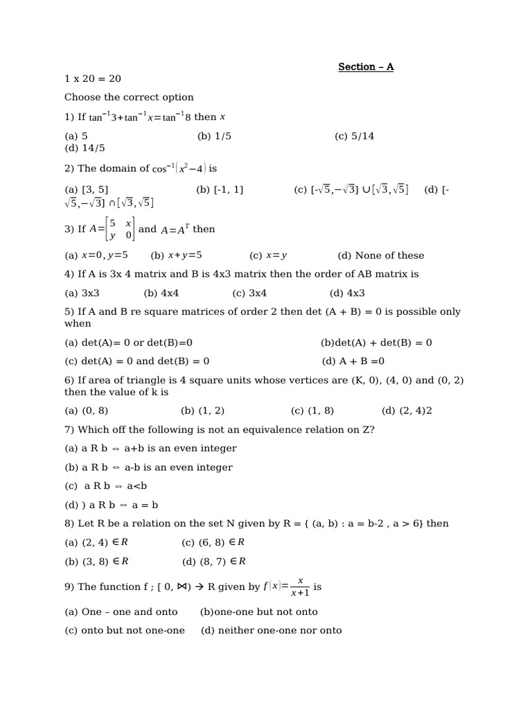 12TH | PDF | Function (Mathematics) | Matrix (Mathematics)
