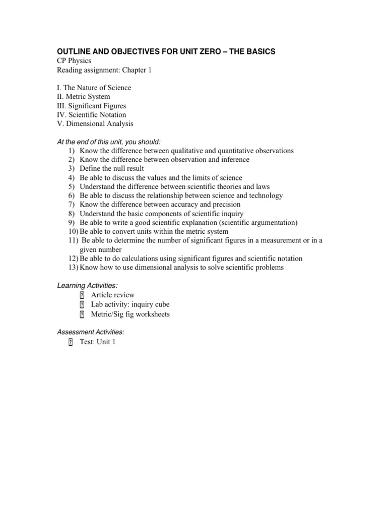Outline and Objectives For Unit Zero | PDF