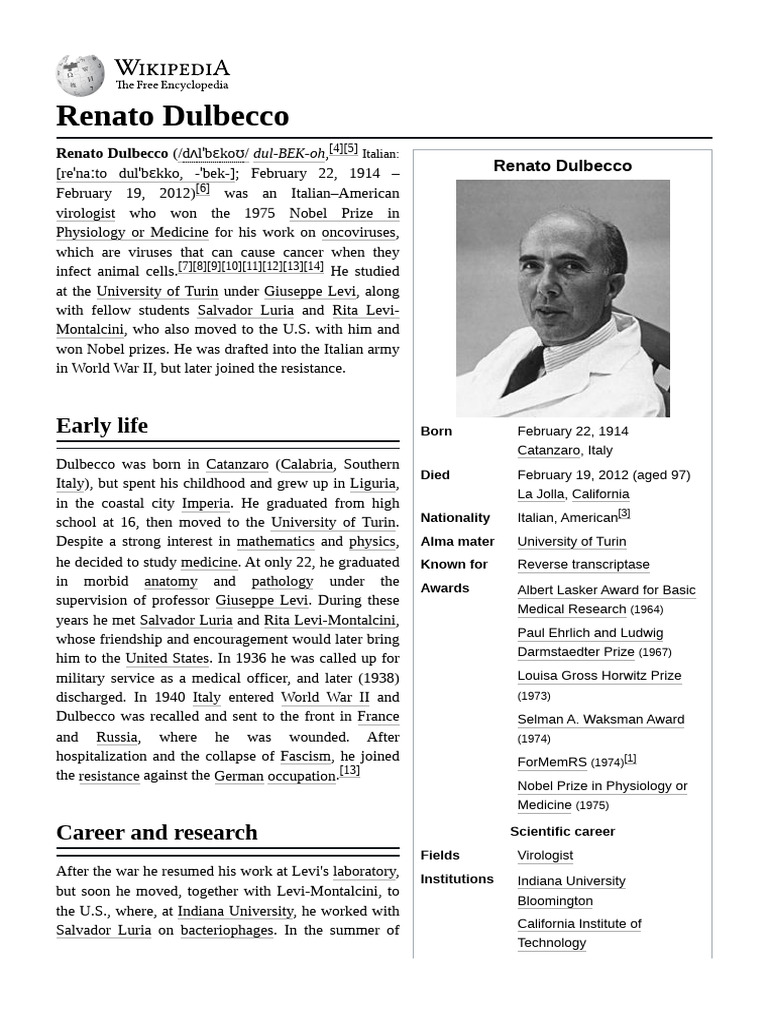 Renato_Dulbecco | PDF | Life Sciences | Virology