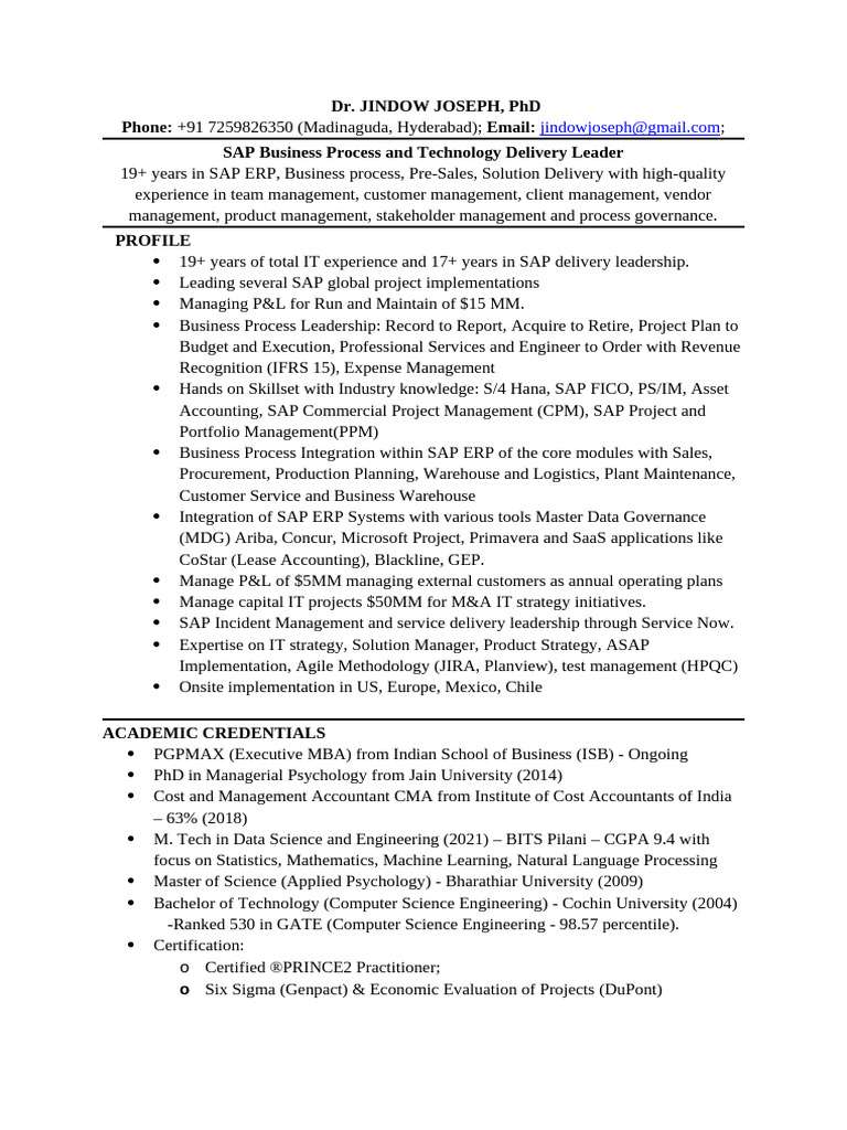 SAP Digital Transformation and Technology Delivery Leader-1 | PDF ...