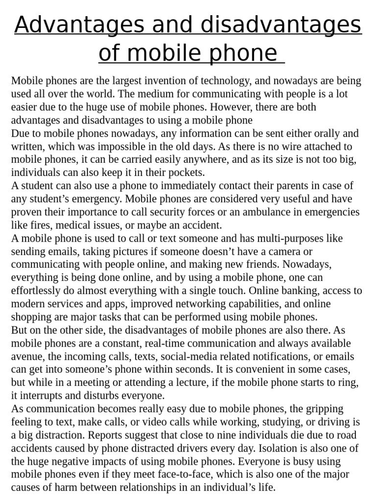 Advantages and dis advantages of cell phone | PDF