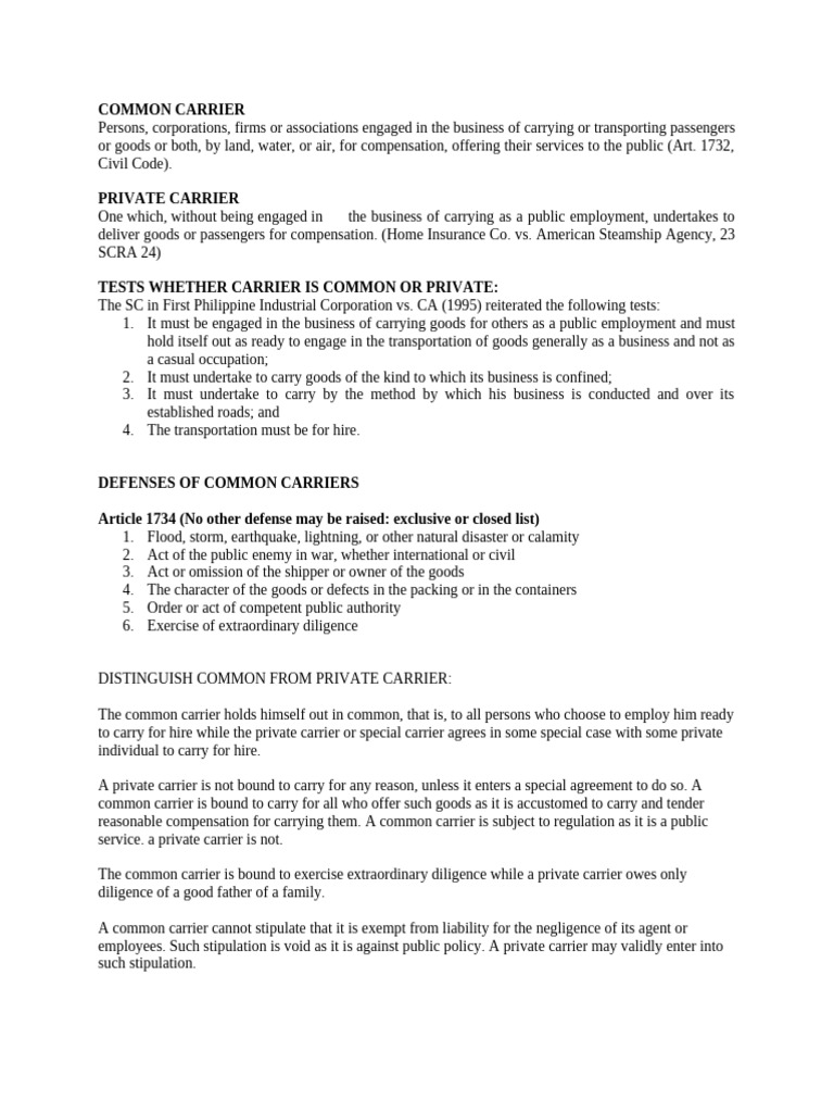 Common Carrier | PDF | Legal Liability | Legal Concepts