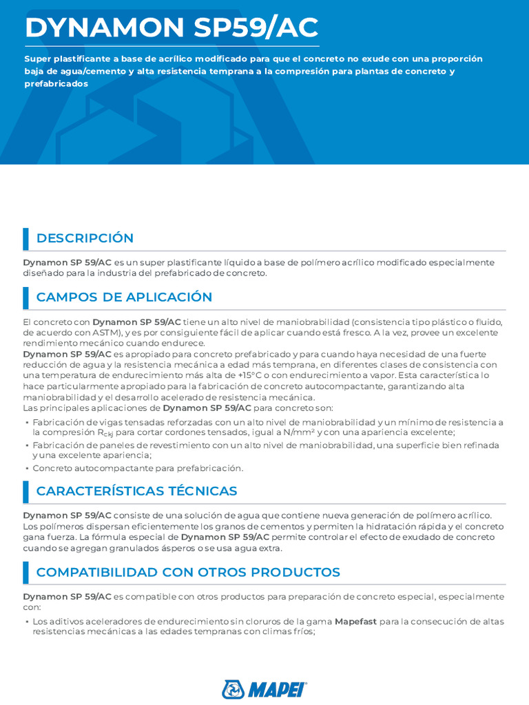 Dynamon SP59 - Ac - TDS | PDF | Hormigón | Materiales