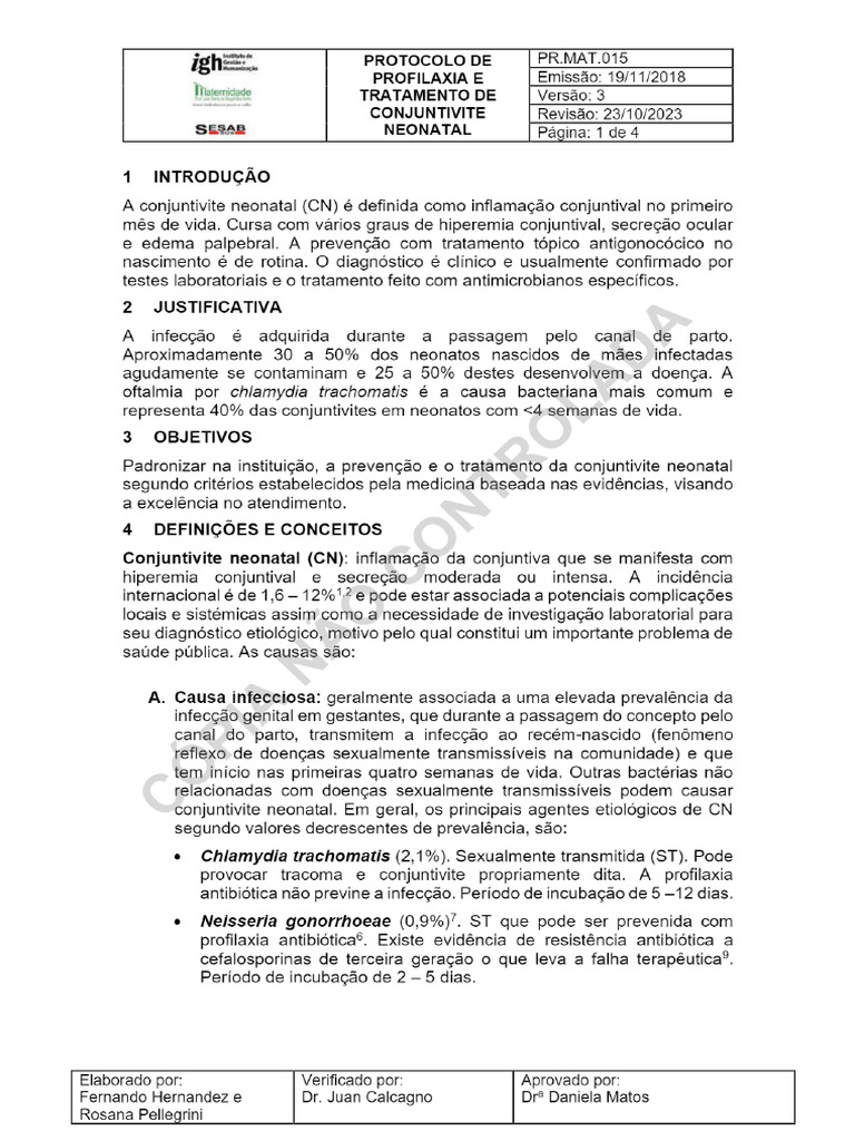 PR - Mat.015 - Profilaxia e Tratamento Do Conjuntivite Neonatal | PDF