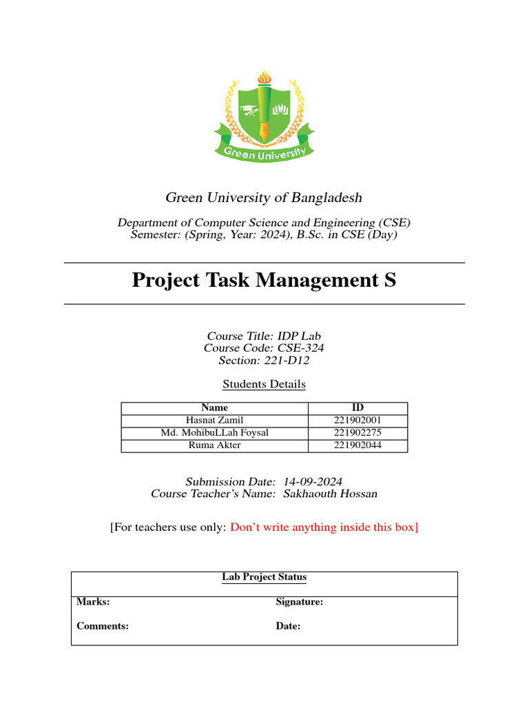 Project Task Management System IDP I | PDF | Use Case | Software ...