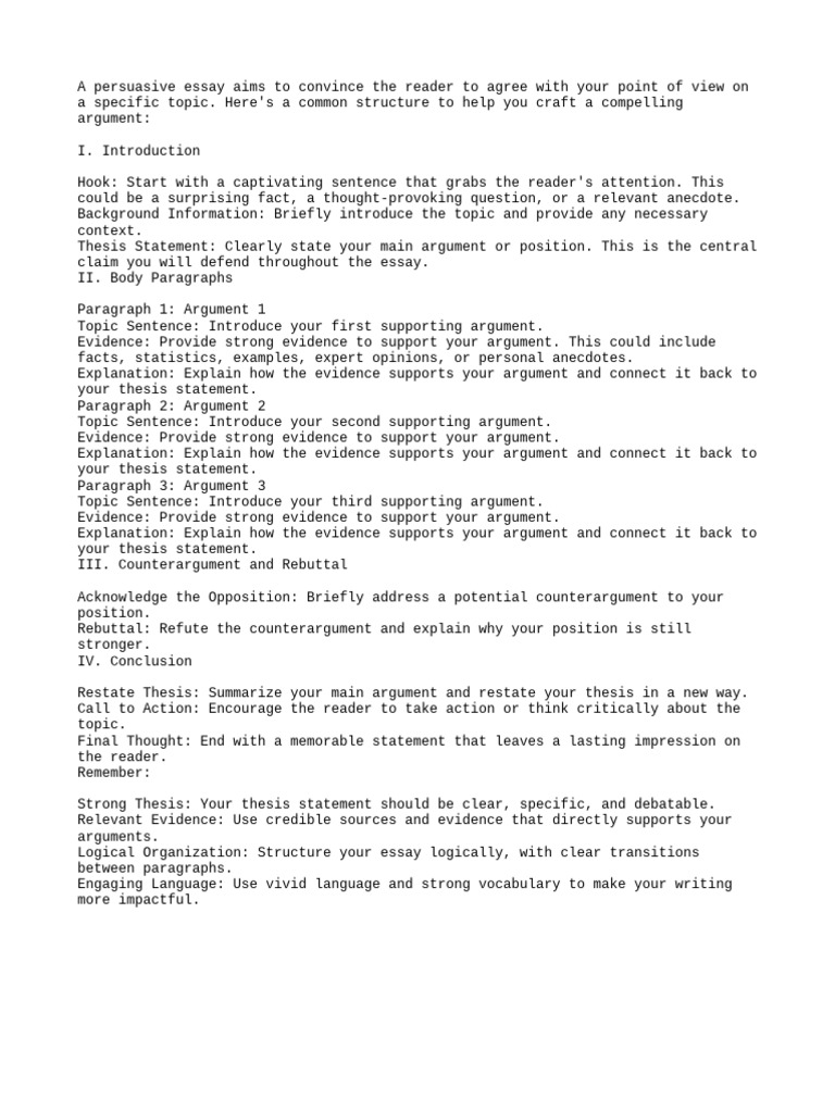 Persuasive Essay Structure Guide | PDF