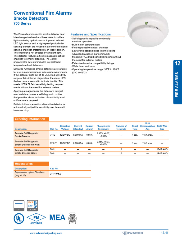 Edwards 700 Series Smoke Detectors | PDF | Sensor | Electrical Engineering