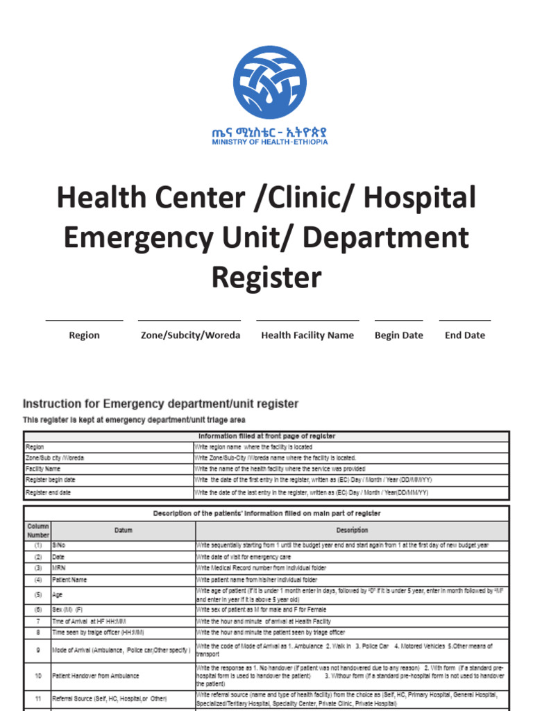 Emergency Register R_A3 | PDF | Health Care | Clinical Medicine