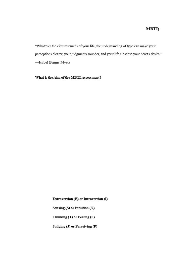 Instruction On How To Do The Myers-Briggs Personality Test MBTI | PDF