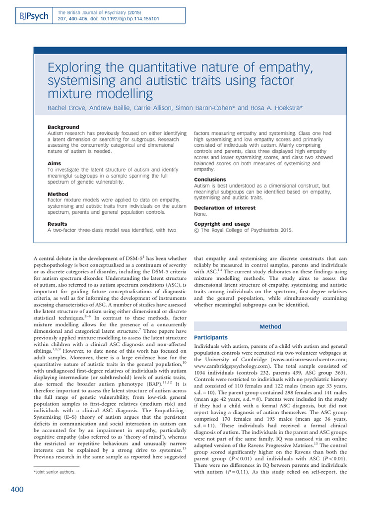 Exploring The Quantitative Nature of Empietà | PDF | Autism Spectrum ...