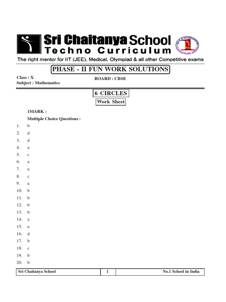 Cbse Math PH - Ii Fun Work Sheet - 6 Circles | PDF | Euclidean Plane ...