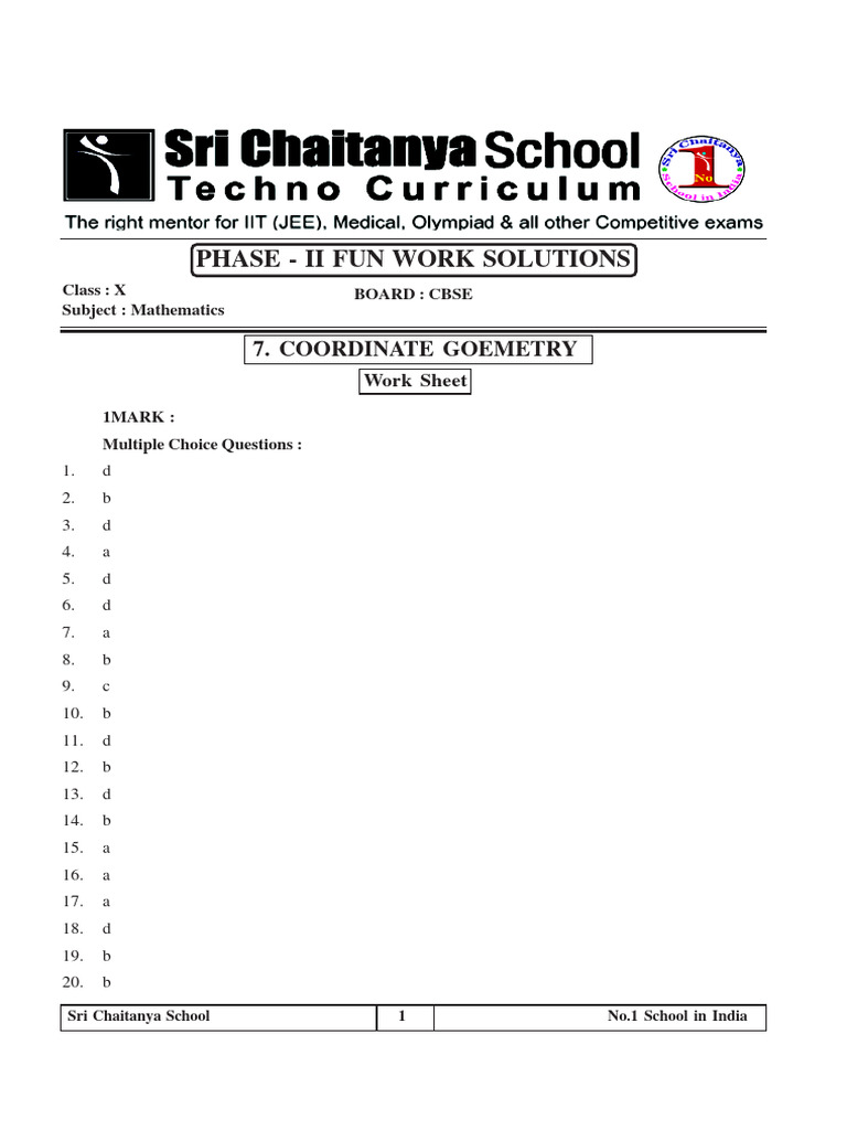 Cbse Math PH - Ii Fun Work Sheet - 7. Coordinate Goemetry | PDF ...