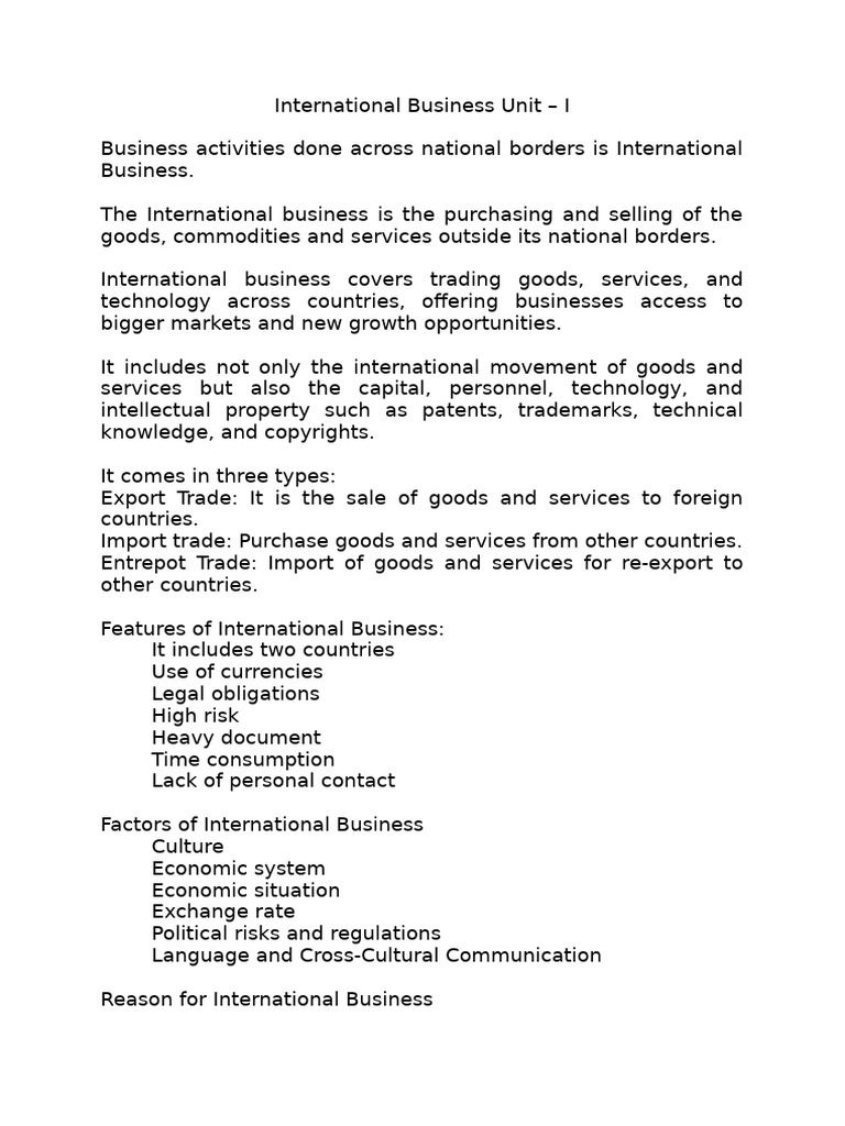 International Business Unit-1 | PDF | Internationalization | Multinational Corporation