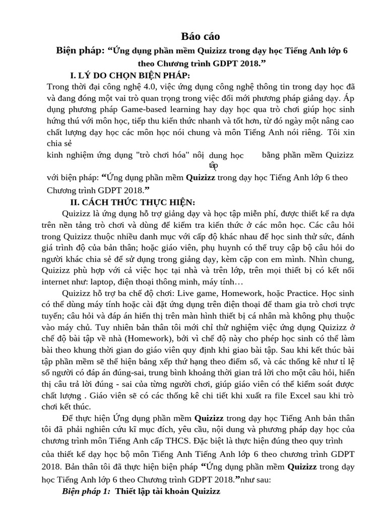 Bien Phap Chuyen de Thi GVG Mon Tieng Anh TH | PDF