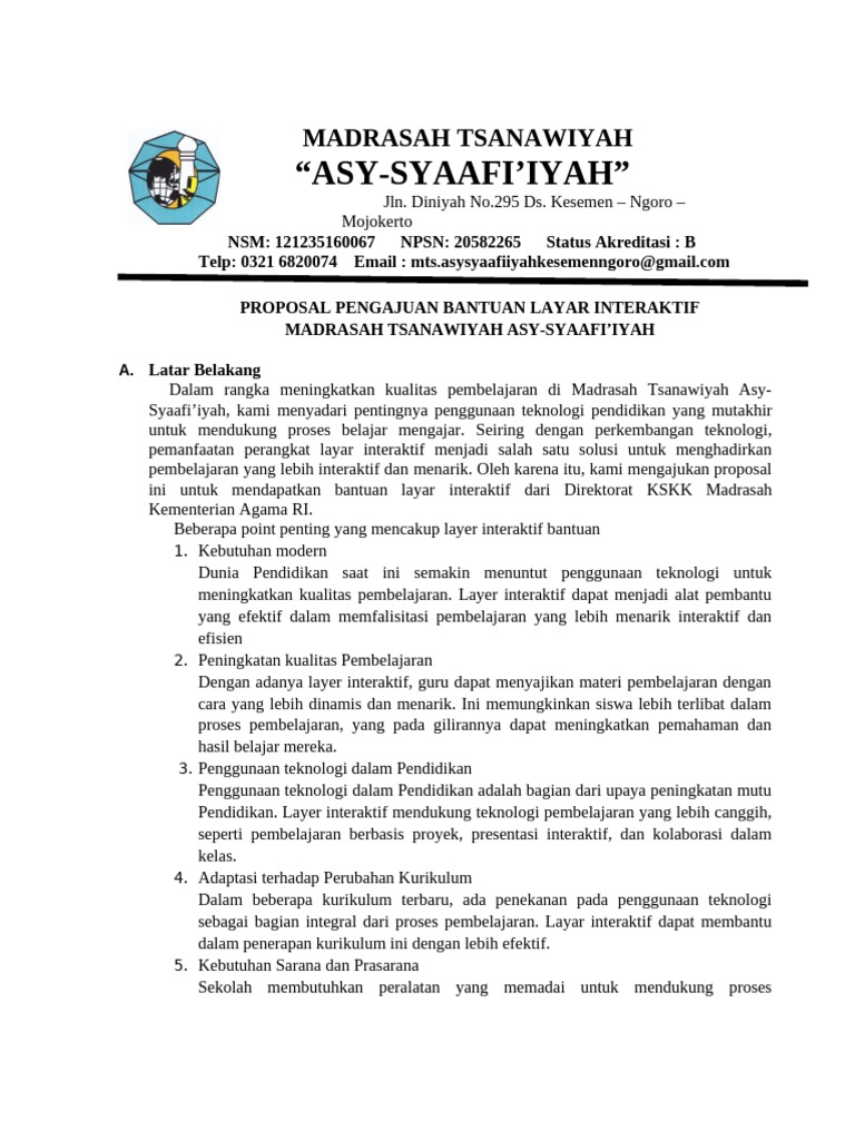 Proposal Pengajuan Bantuan Layar Interaktif | PDF