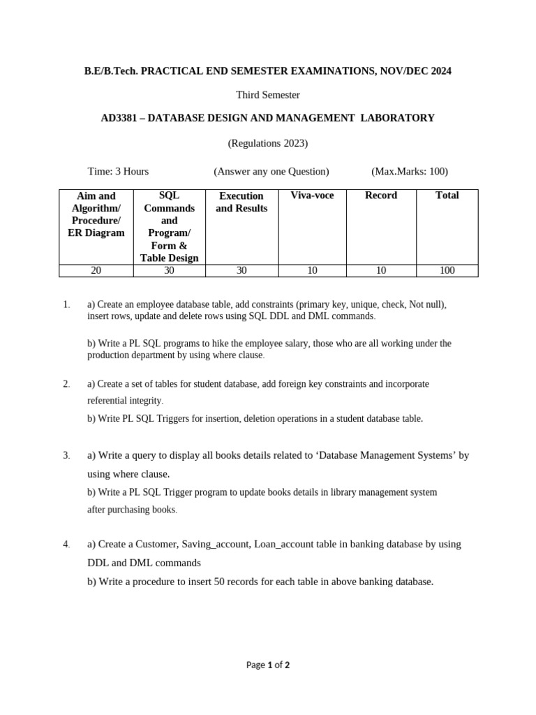 AD3351 Question Ppaer | PDF | Sql | Databases