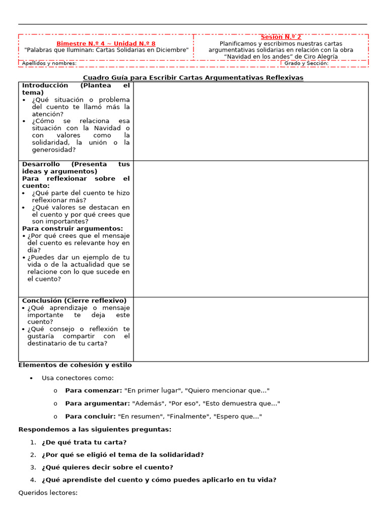 Cuadro Guia Cartas Reflexivas | PDF